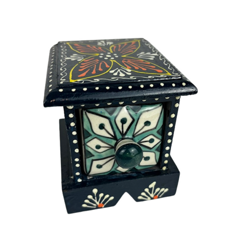 1GW Ceramic Single Drawer Dark Blue with Hand Painting 9x10x10cms GW55 ...